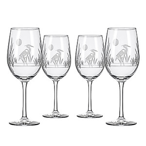 Rolf Glass Heron White Wine Glass 12 ounce - Stemmed Wine Glass Set of 4 Lead-Free Glass - Diamond Wheel Etched Wine Glasses – Proudly Made in the USA