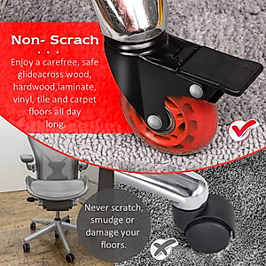 Office Chair Wheels with Brake, Replacement Rubber Chair Casters for Hardwood Floors and Carpet, Set of 5, Heavy Duty Office Chair Casters for Chairs to Replace Office Chair Mats -Universal Fit.