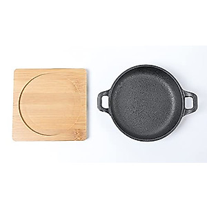 HAWOK Cast Iron Mini Serving Bowl Dia.5.6 inch with Bamboo Tray