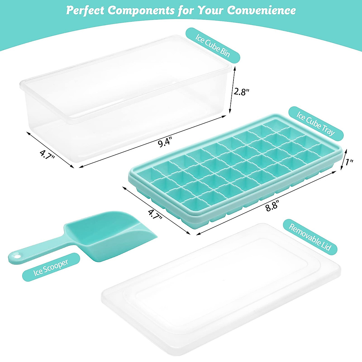 Food-grade Silicone Ice Cube Tray with Lid and Storage Bin for Freezer, Easy-Release 36 Small Nugget Ice Tray with Spill-Resistant Cover&Bucket, Flexible Ice Cube Molds with Ice Container, Scoop Cover