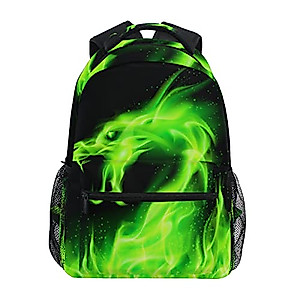 School Backpack Green Fire Dragon Bookbag for Boys Girls Teens Casual Travel Bag Computer Laptop Daypack