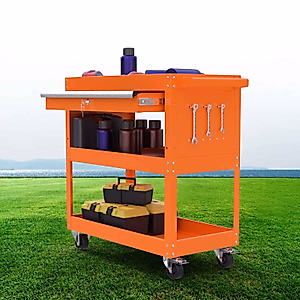 Oversized Tool Cart, Rolling Tool Cart, Mechanical Tool Storage Cart, 4-Wheel Tool Cart with Ball-Bearing Slides and Drawer Lock, Storage Cart and Tool Box for Warehouse and Garage Storage (Orange)