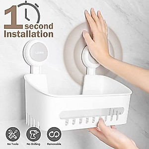 4 Packs Shower Caddy Suction Cup Set - Shower Shelf+Soap Dish+Suction Hooks - One Second Installation NO-Drilling Removable Powerful Waterproof DIY Shower Organizer for inside Shower Bathroom Kitchen