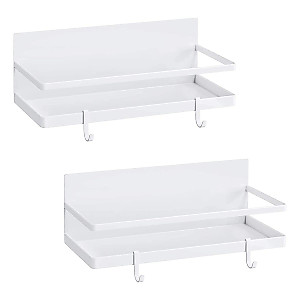 YiaChuii Magnetic Shelves for Refrigerator, Magnetic Spice Racks Fridge Magnets Shelf for Whiteboard with 4 Removable Hooks（2 Pack