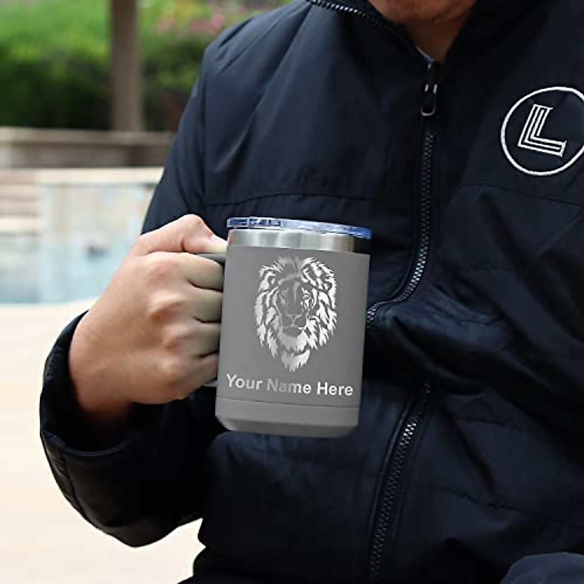 LaserGram 15oz Vacuum Insulated Coffee Mug, Flag of Ukraine, Personalized Engraving Included (Gray)