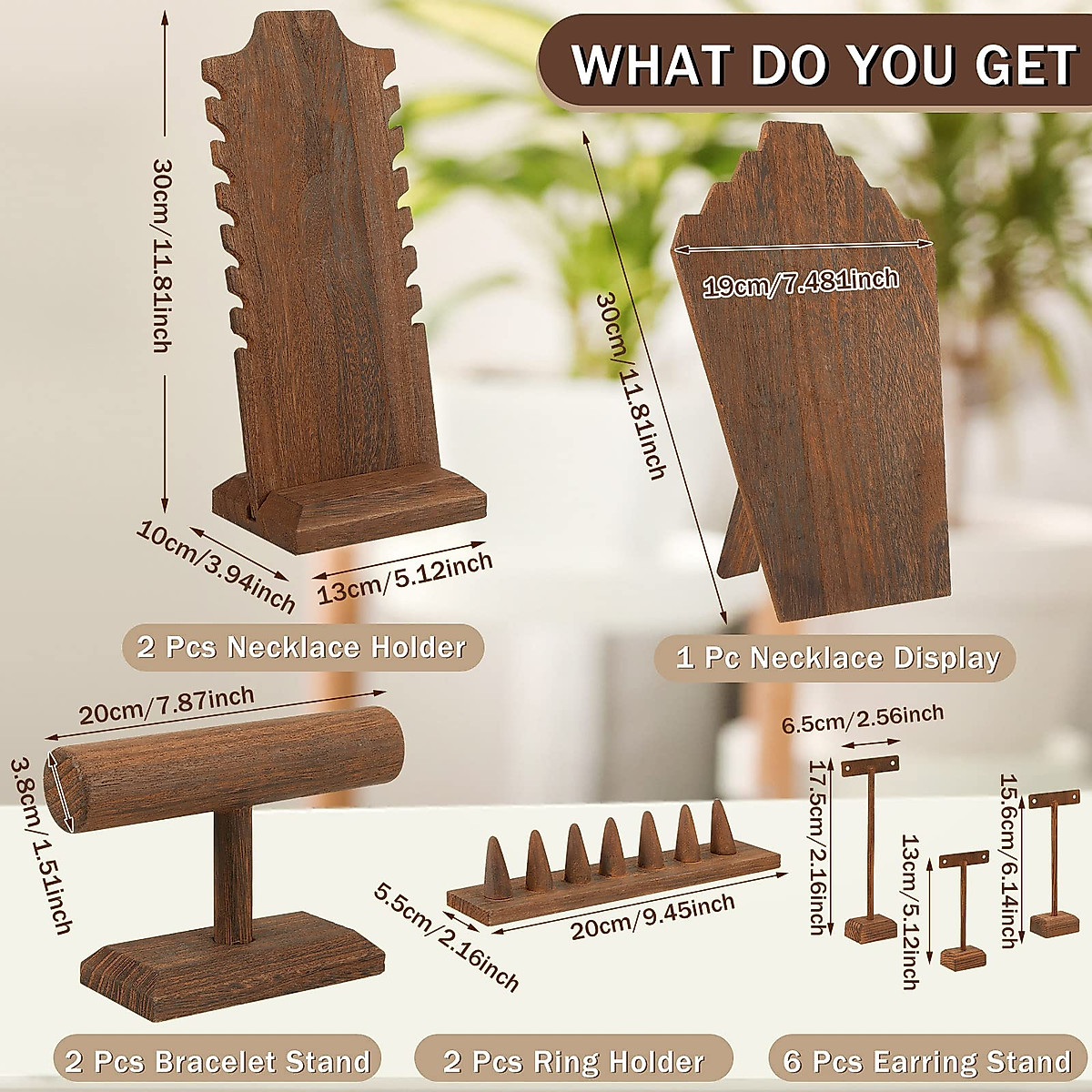 Jerify 13 Pcs Jewelry Displays Holder Set Wooden T Shape Necklace Bracelet Finger Ring Earring Display Stand for Home Jewelry Organizer Store Showcase Selling