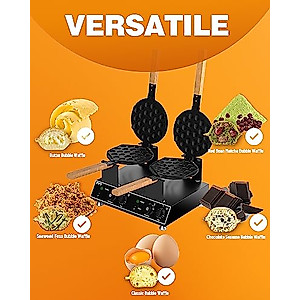 PYY Double Bubble Waffle Maker Commercial Waffle Maker Non-stick Hong Kong Egg Waffle Maker for Home Use Stainless Steel Pancake Maker 180° rotate, 1500W 110V Electric Cone Maker 50-250℃/122-482℉