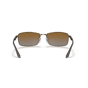 Ray-Ban Men's RB3498 Rectangular Sunglasses, Matte Gunmetal/Polarized Grey Gradient Brown, 61 mm + 1