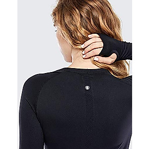 CRZ YOGA Women's Seamless Athletic Long Sleeves Sports Running Shirt Breathable Gym Workout Top Black-Slim Fit Small