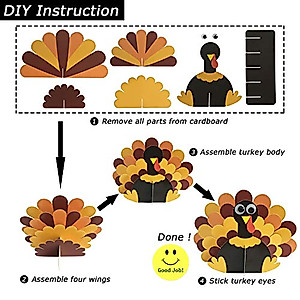 Thanksgiving Crafts for Kids - Turkey Crafts for Autumn Home Classroom Decorations - Festive Fall Thanksgiving Party Turkey Craft Kit - DIY Happy Thanksgiving Sign & 3D Turkey Decor Supplies