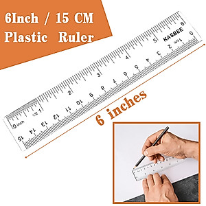 Plastic Rulers, 2PCS Straight Ruler, Plastic Measuring Tool for Student School Office (Clear, 6 Inch) (2)