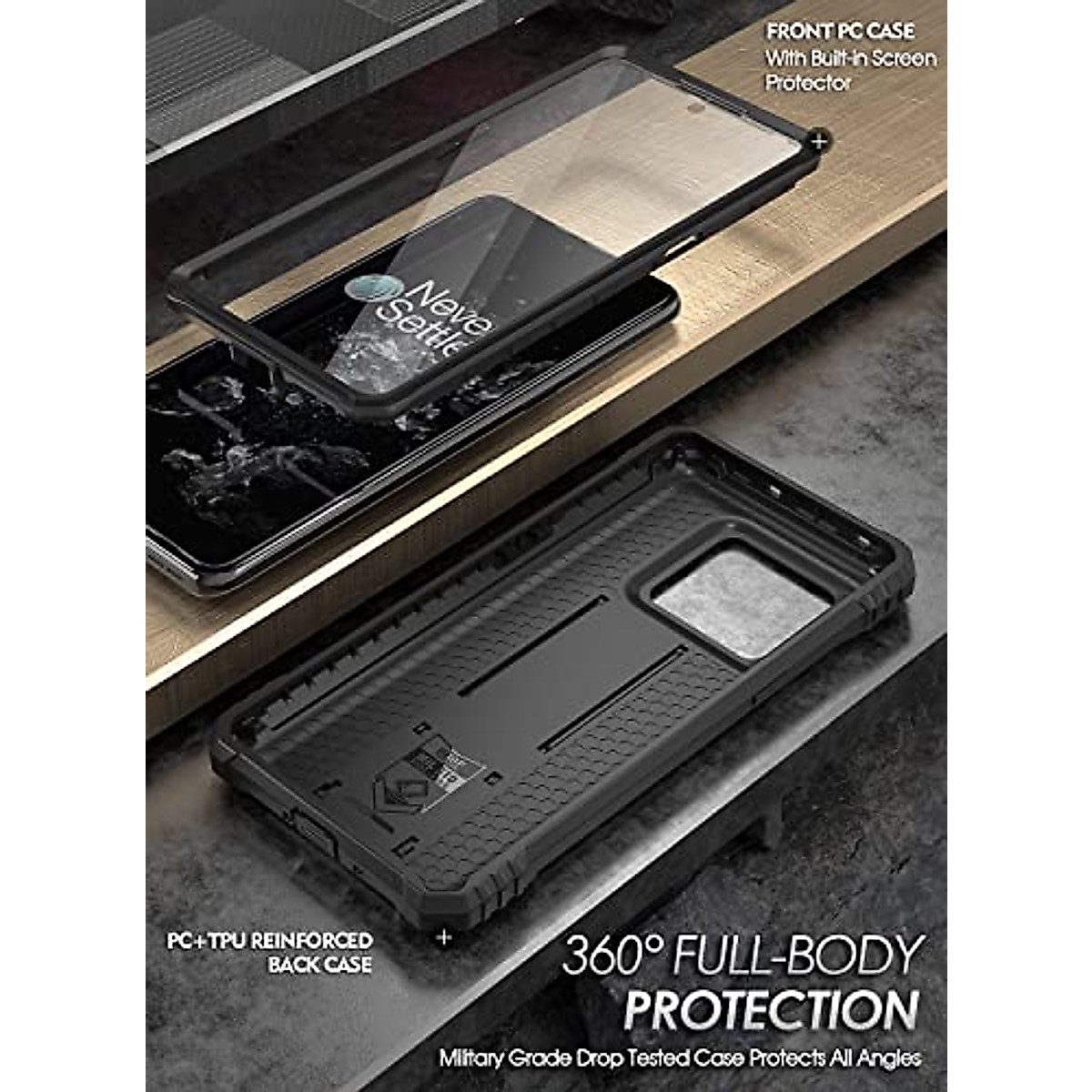 Poetic Revolution Series Designed for Oneplus 10T Case, Full-Body Rugged Dual-Layer Shockproof Protective Cover with Kickstand and Built-in-Screen Protector, Black