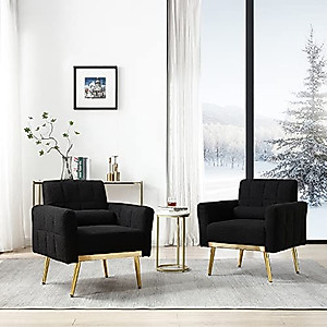Tiophome Teddy Accent Modern Side Gold Legs & Waist Pillow, Single Sofa Couch Armchair Reading Chairs for Living Waiting Room Bedroom Black