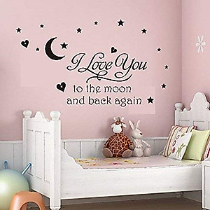 Home Find I Love You to The Moon and Back Again Wall Saying Decals Good Night Removable Vinyl Art Quote Stickers for Kids Room Living Room Bedroom Nursery Black 23.6 inches x 15 inches