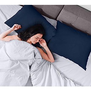 Utopia Bedding Waterproof Pillow Protectors Zippered (2 Pack, Navy) Queen Size, Zippered Pillowcases, Bed Bug Proof Pillow Encasement Covers 20 x 28 Inches