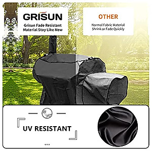 Grisun Grill Cover for Oklahoma Joe's Longhorn Offset Smoker, Anti-UV Waterproof Offset Smoker Cover for Oklahoma Joe's 13201747-50, Heavy-Duty 600 D Polyester, Black (70" L x 60" H x 40" W)
