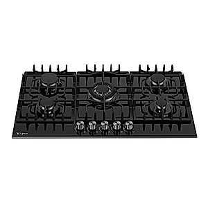 Empava 30 in. Gas Stove Cooktop 5 Italy Sabaf Sealed Burners NG/LPG Convertible in Black Tempered Glass, 30 Inch