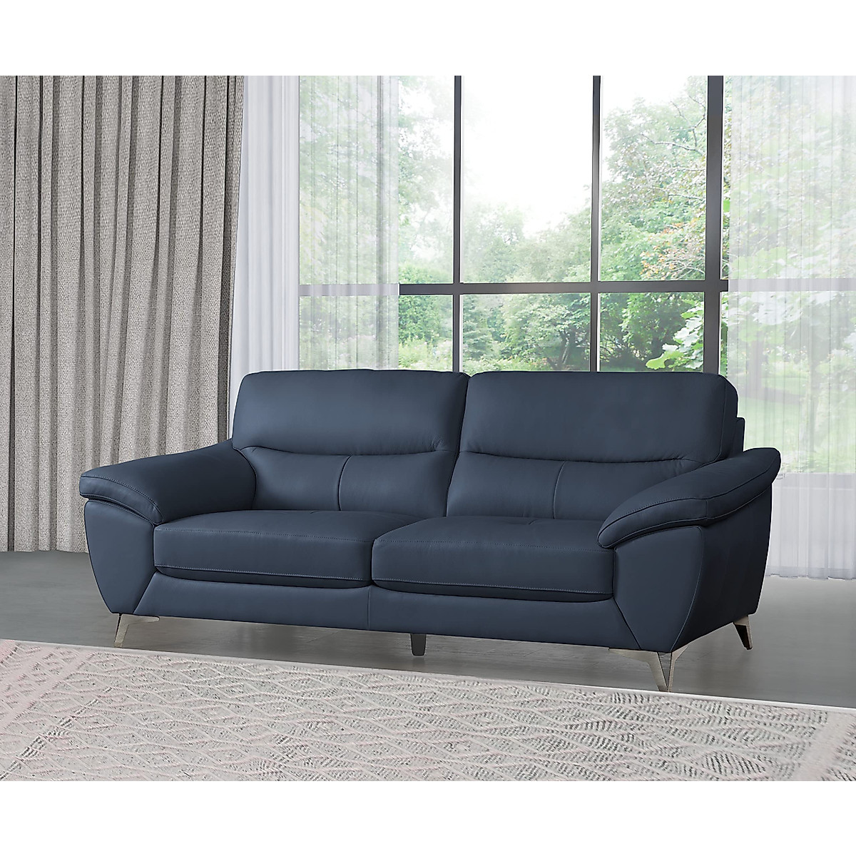 Abbyson Living Cadence Top Grain Leather Sofa, Blue