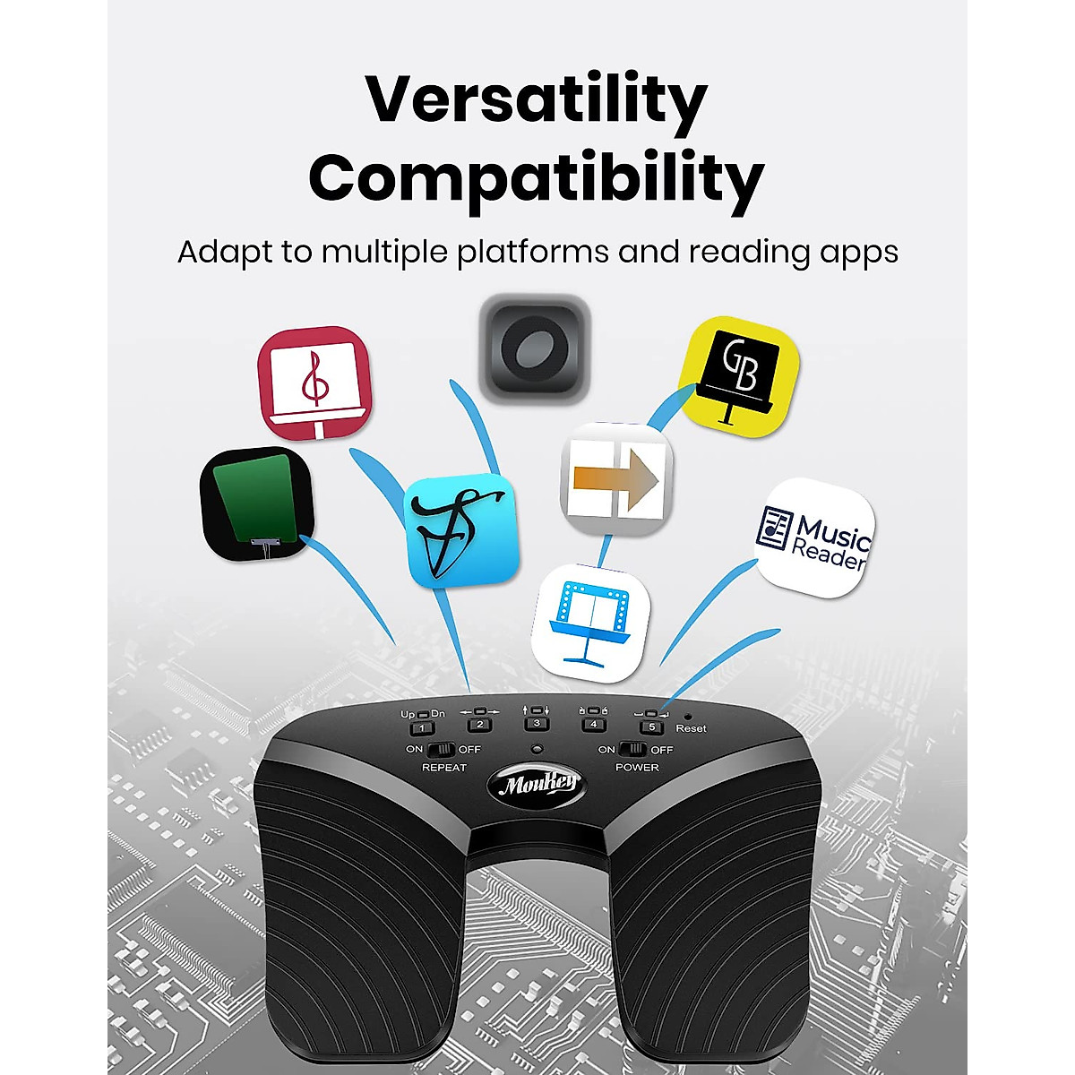 Moukey Wireless Page Turner Pedal Bluetooth Page Turner for Tablets Phone Foot Pedal Rechargeable Black