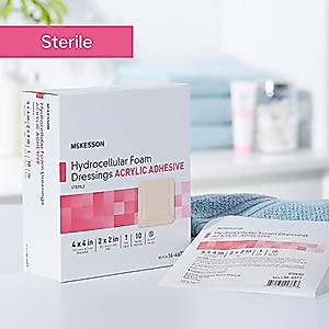 McKesson Hydrocellular Foam Dressings, Sterile, Acrylic Adhesive with Border, 4 in x 4 in, 10 Count, 1 Pack