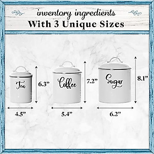 Home Acre Designs Kitchen Canisters Set of 3 - Airtight Tea, Sugar & Coffee Containers - Rustic Farmhouse Canister Jars - White