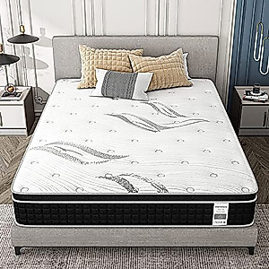 Martisiluna Queen Mattress, 10.5 Inch Hybrid Gel Memory Foam Mattress in a Box, Individually Wrapped Pocket Coil Innerspring for Pressure Relief&Cooler Sleeping,CertiPUR-US Certified |10-Year Support