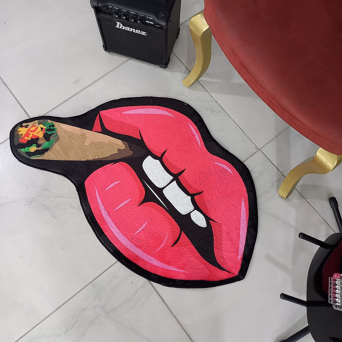 Rugendary Smoking Marijuana Hypebeast Rug Decor Funny Cool Lip Rug Lip Shaped Carpet Weed Rug Black Non Slip Thick and Soft Carpet (2x3 ft.)