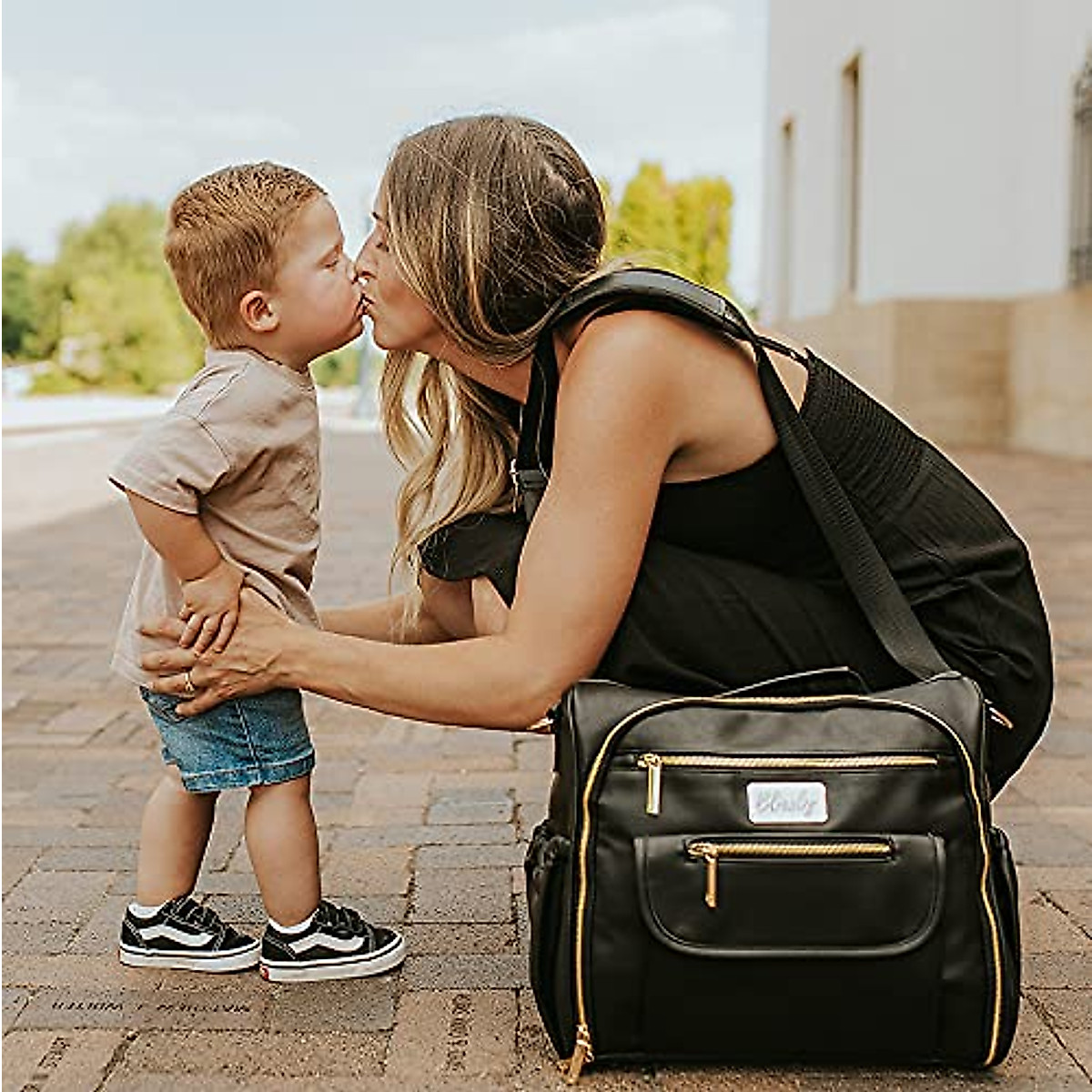 Blissly Premium Vegan Leather Convertible Diaper Bag: Insulated Bottle Pockets, Changing Pad, Stylish Interior Design