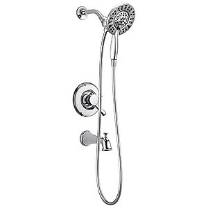 Delta Faucet Linden 17 Series Dual-Function Tub and Shower Trim Kit, Shower Faucet with 4-Spray In2ition 2-in-1 Dual Hand Held Shower Head with Hose, Chrome T17493-I (Valve Not Included)