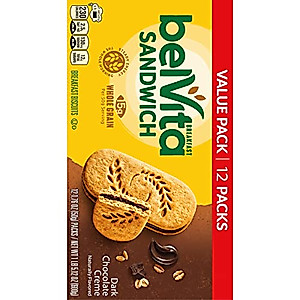 belVita Breakfast Sandwich Dark Chocolate Creme Breakfast Biscuits, Value Pack, 12 Packs (2 Sandwiches Per Pack)