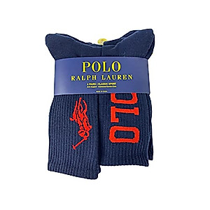POLO RALPH LAUREN 6pk Mixed Crew Athletic Socks 6-12.5