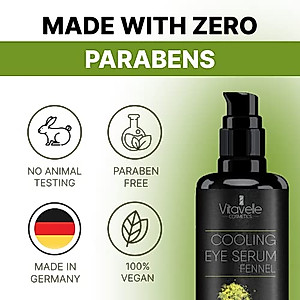 Eye Serum Under Eye Cream for Dark Circles and Puffiness – Cooling, Hydrating Under Eye Serum with Pure Fennel Extract – Eye Cream Anti Aging to Moisturize & Depuff – Zero Paraben Eye Gel by Vitavelle