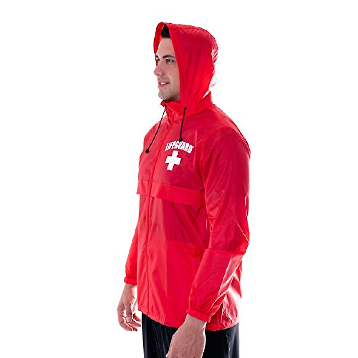 Officially Licensed LIFEGUARD Mens and Womens Unisex Fit Zipper-up Windbreaker Water Resistant Rain Jacket with Hood (M)