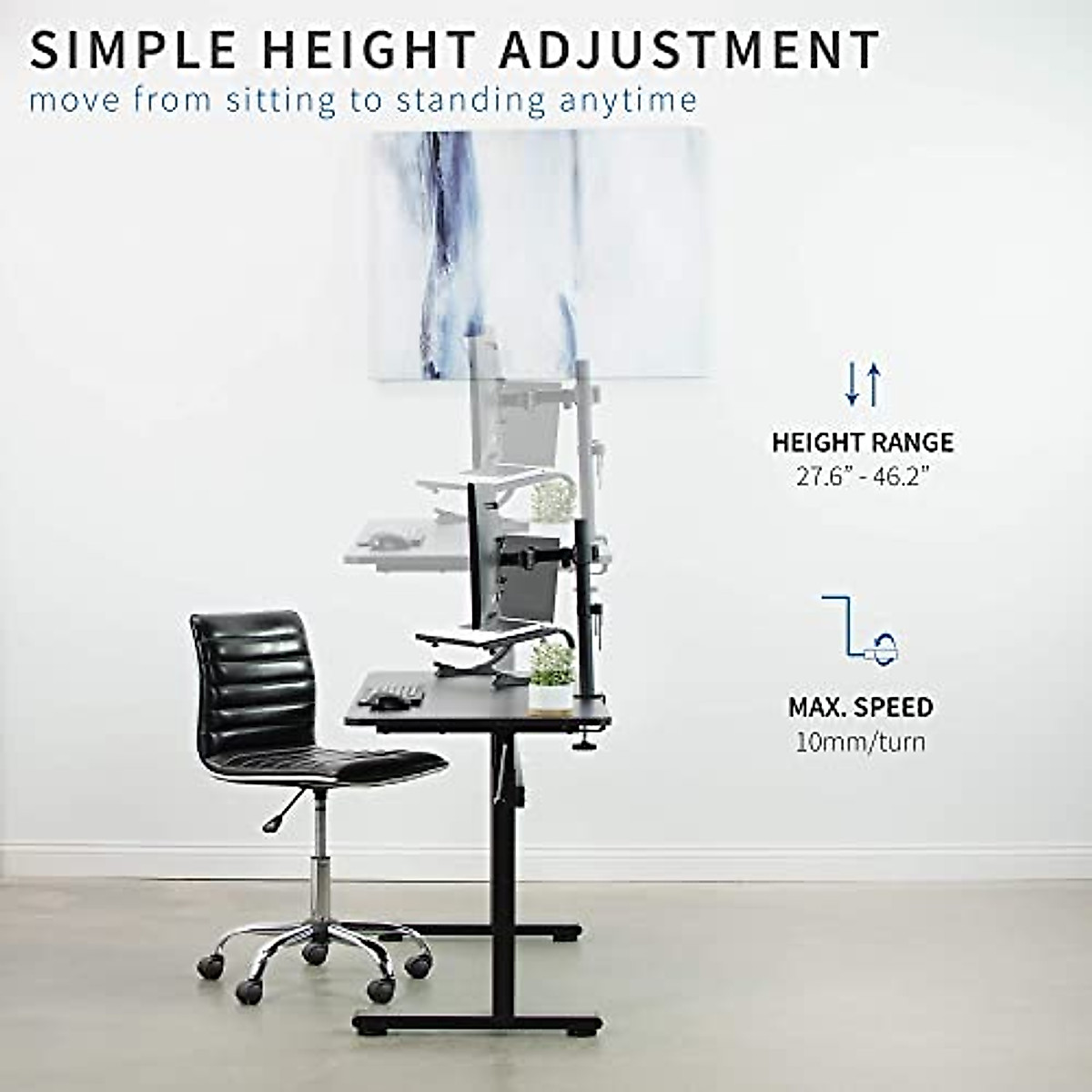 VIVO Height Adjustable 55 x 24 inch Standing Desk, Hand Crank Sit Stand Home Office Workstation with Frame and Solid One-Piece Table Top, Black, DESK-M55TB