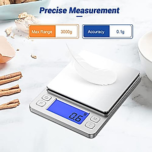 Kitchen Food Scale, Rechargeable Scale for Food Ounces and Grams, High Precision Digital Scale Used for Baking, Coffee Making, with LCD Display and 2 Trays