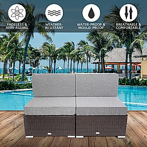 FANCUF 2 Pieces PE Wicker Rattan Armless Sofa Patio Furniture Set for Garden and Outdoors