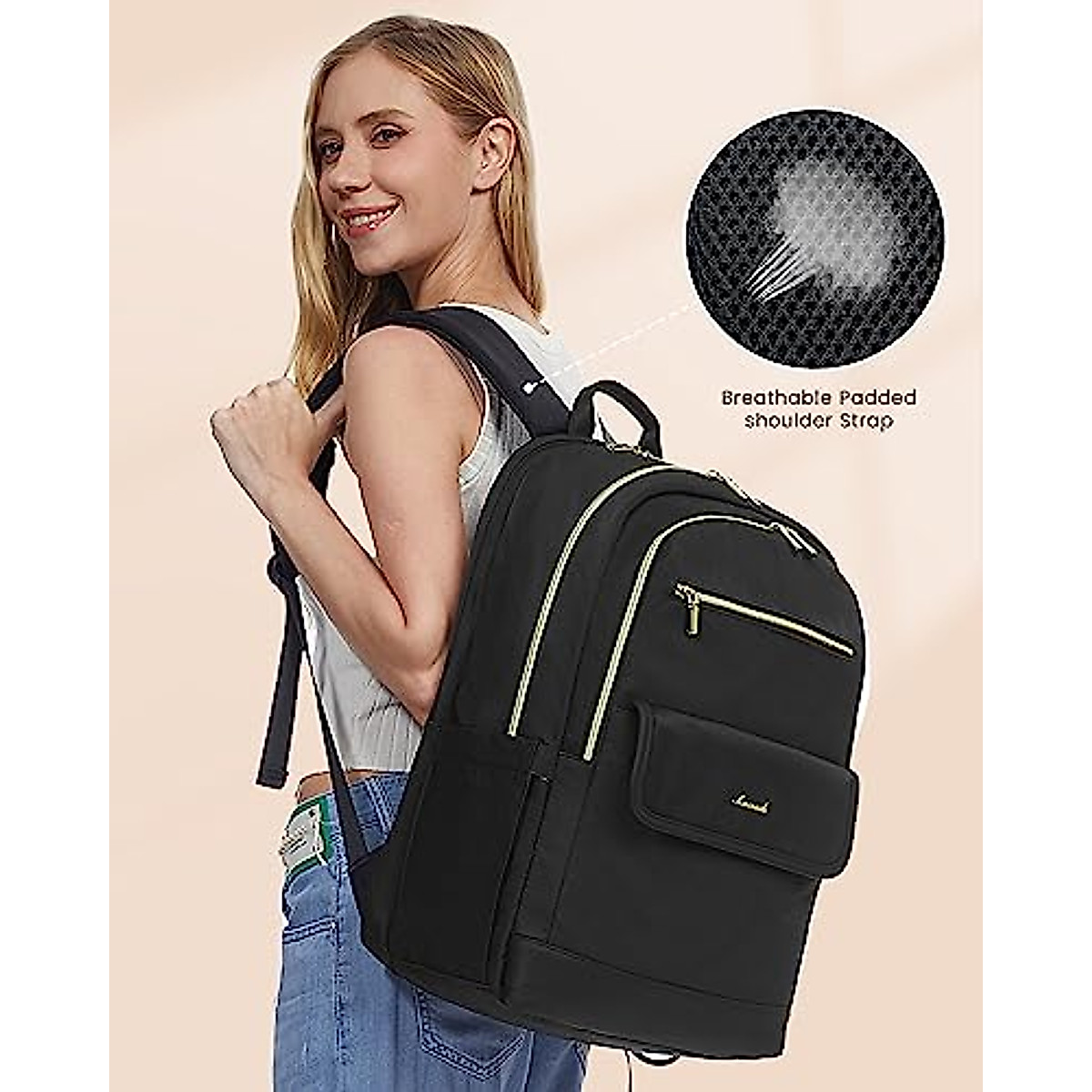 LOVEVOOK Laptop Backpack for Women,15.6 Inch Fashion Travel Backpack,Large Capacity Backpack Purse with USB,Water-resistant fits College Work Business Travel （Black）