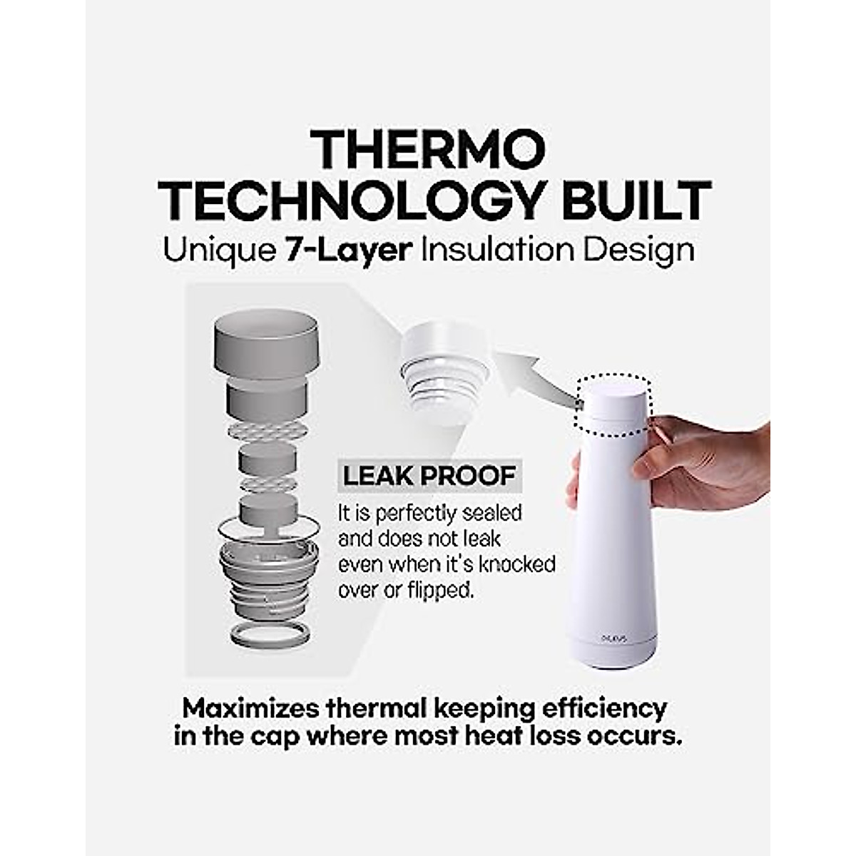 PILEUS INSULATED THERMOS WATER BOTTLE 17oz-14H Hot & 58H Cold, 7Layer Insulated Cap, Double Wall Insulation Vacuum Structure, Medical Grade StainlessSteel304(18/8) BPA-Free Tritan, Food Grade Silicone