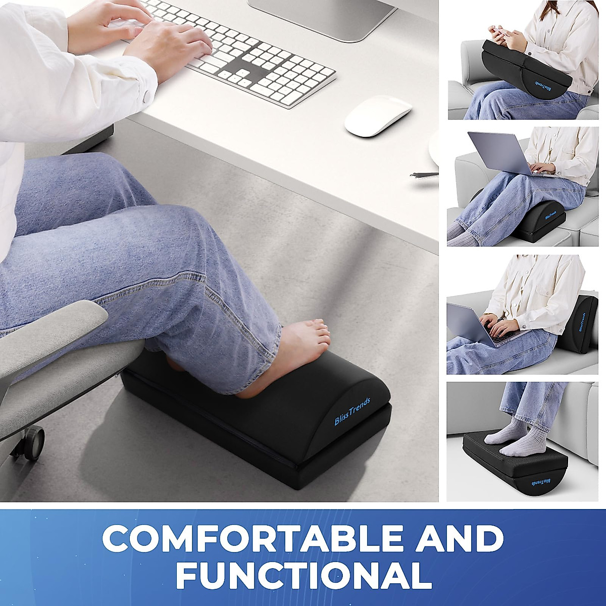BlissTrends Foot Rest for Under Desk at Work-Versatile Foot Stool with Washable Cover--Comfortable Footrest with 2 Adjustable Heights for Car,Home and Office to Relieve Back,Lumbar,Knee Pain-Black