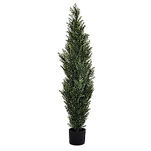 One 4 Foot Outdoor Artificial Cedar Topiary Tree Potted UV Rated Plant by Silk Tree Warehouse Company Inc (4 Foot)