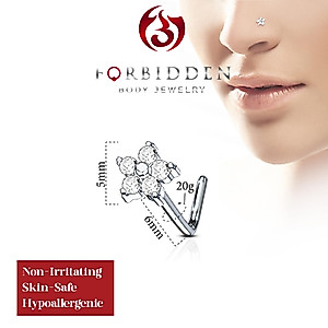 Forbidden Body Jewelry 20g Surgical Steel L Shaped Nose Ring with 5-CZ Flower Top