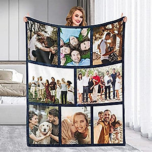 Rsskeoo Custom Blanket with Photo Text Collage Personalized Throw Blankets Customized Flannel Fleece Blankets for Family Birthday Halloween Christmas Wedding Anniversary Personalized Gift