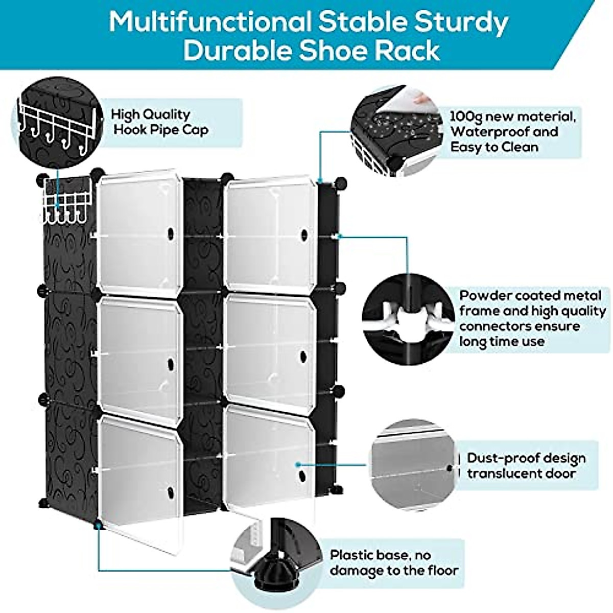 VTRIN Shoe Rack Organizer DIY 24 Pair Tower Shoe Storage Cabinet for Boots Slippers Closet Organizers and Storage with Doors for Entryway