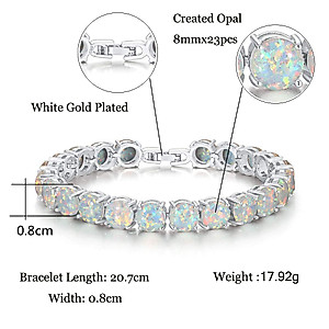 CiNily Rhodium Plated Created White Fire Opal Women Jewelry Gemstone Round Bracelet 8''