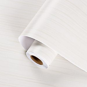 Skyblur White Wood Grain Vinyl Wallpaper, 24"x 118", Peel & Stick, Self Adhesive, Removable, Multi-Purpose, Kitchen, Bathroom, Living Room, Stain Resistant