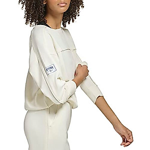 Tommy Hilfiger Women's Piping Rib Cuffs Woven On Other Sleeve Crew, Eggshell