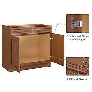 ROOMTEC 36" Assembled Bathroom Vanity Sink Cabinet & Kitchen Base Cabinet, Large Capacity Single Sink Storage with Soft-Close Doors & Decorative Drawer, Versatile for Bathrooms, Kitchens, Laundry