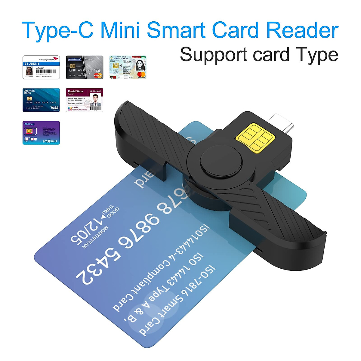 USB C DOD Military USB Common Access CAC Smart Card Reader and ID CAC Card Reader,Compatible with Mac Os, Windows,Linux(Mini Foldable and Portable Type C) New