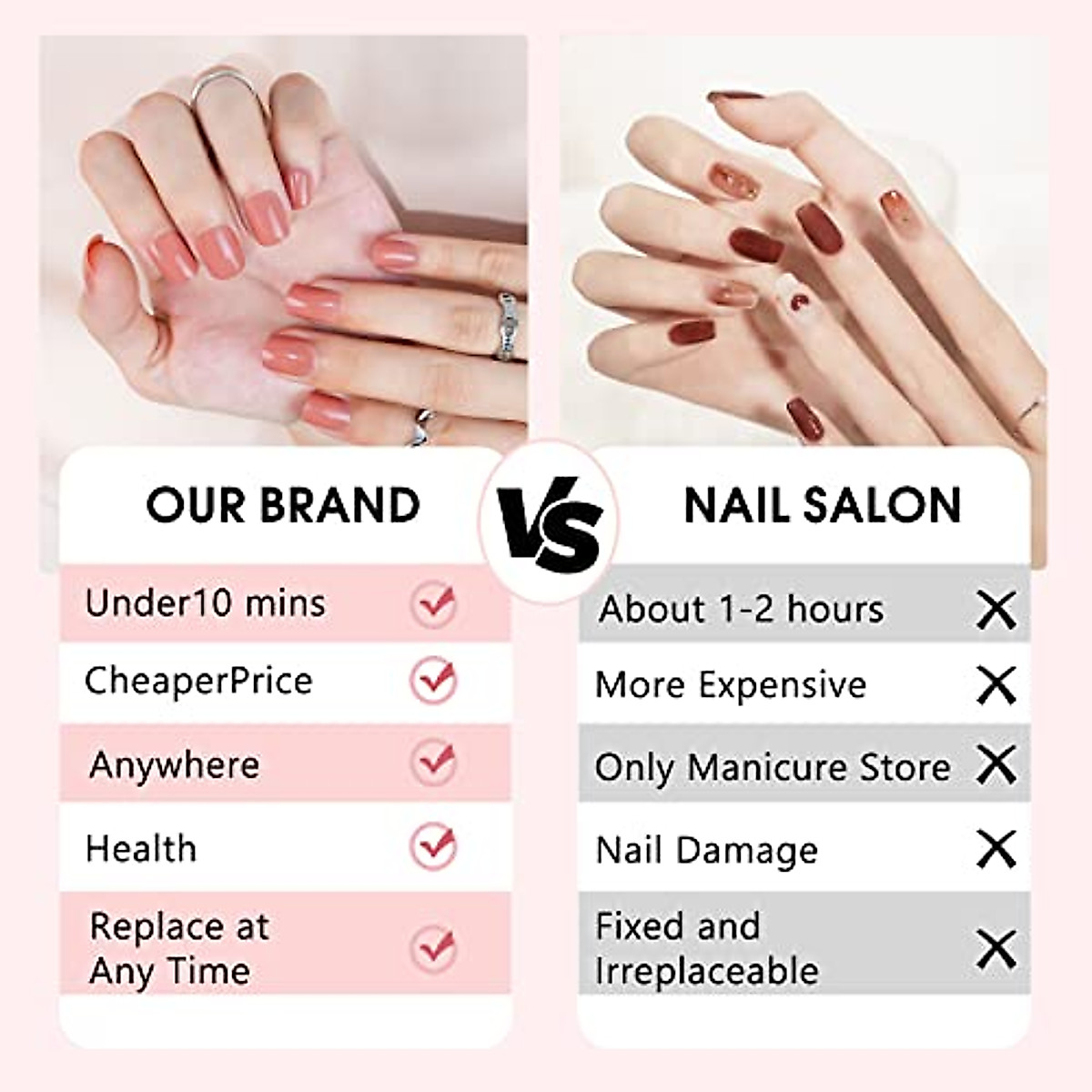 Press on Nails Short Nude, Jofay Fashion Square False Nails with Glue, Reusable & Natural Solid Color Acrylic Fake Nails Stick on Nails for Women Girls Gift, Gel Nail Kit Salon-Quality, Sweet Peach, 24pcs