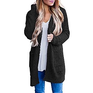 MEROKEETY Women's 2024 Winter Long Sleeve Soft Chunky Knit Sweater Open Front Cardigan Outwear Coat Black